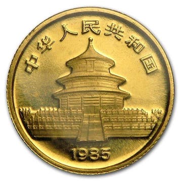 ② China. 1985 1/20 oz ¥5 CNY Chinese Gold Panda Coin (Zonder — Métaux ...