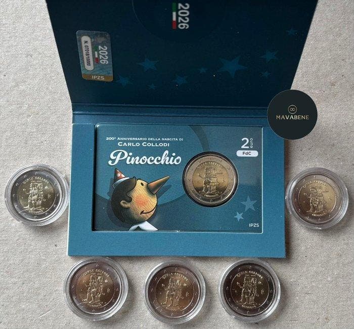② Italië. 2 Euro 2026 Pinocchio (6 coins) BU + UNC (Zonder (a163280827 ...
